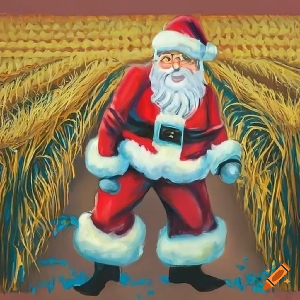 Abstract painting of santa claus in a cornfield on Craiyon