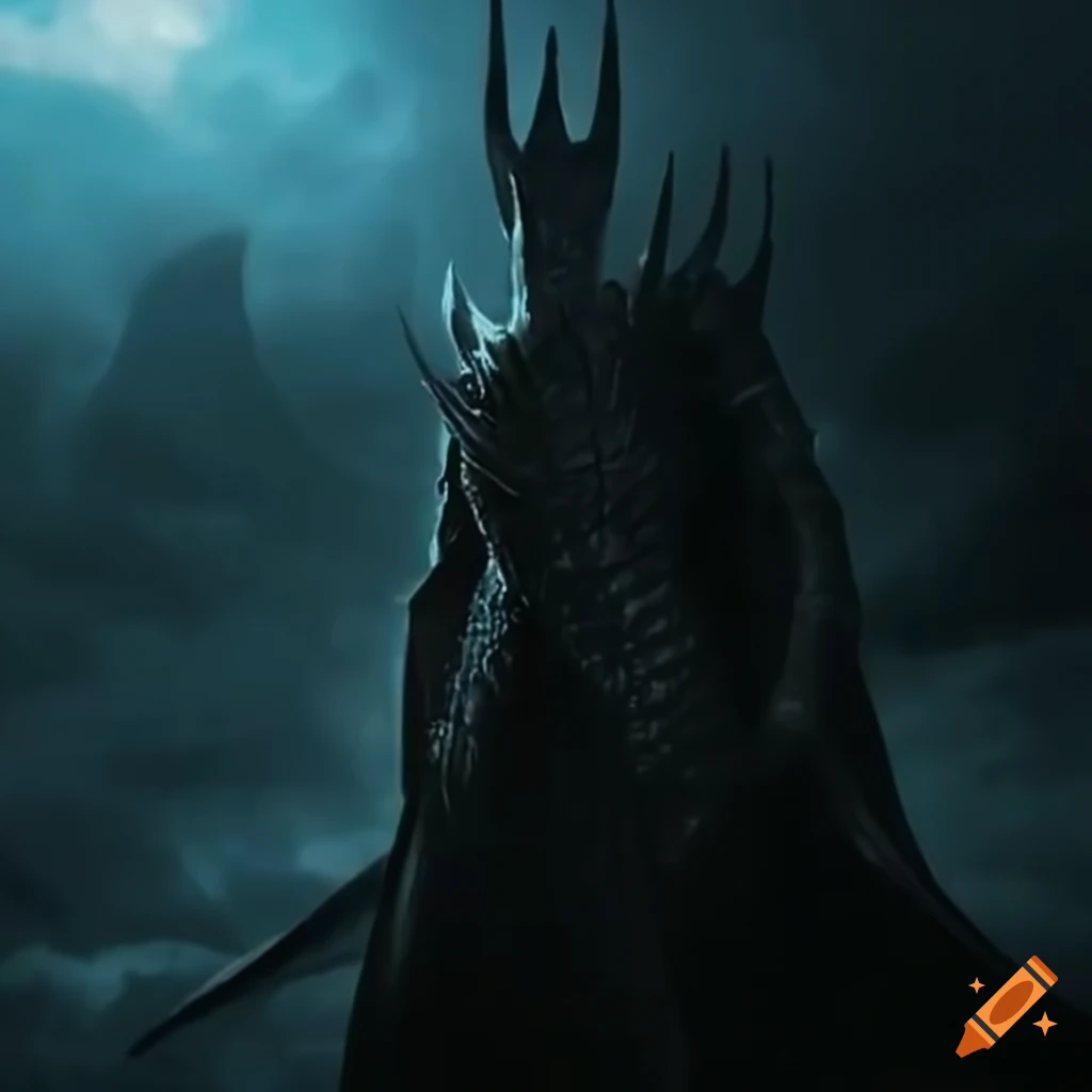 Sauron reaching with dramatic thundering clouds in the background on ...