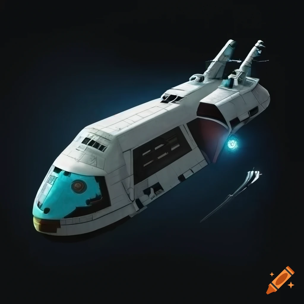 Retro spaceship shuttlecraft in hyperrealistic style on Craiyon