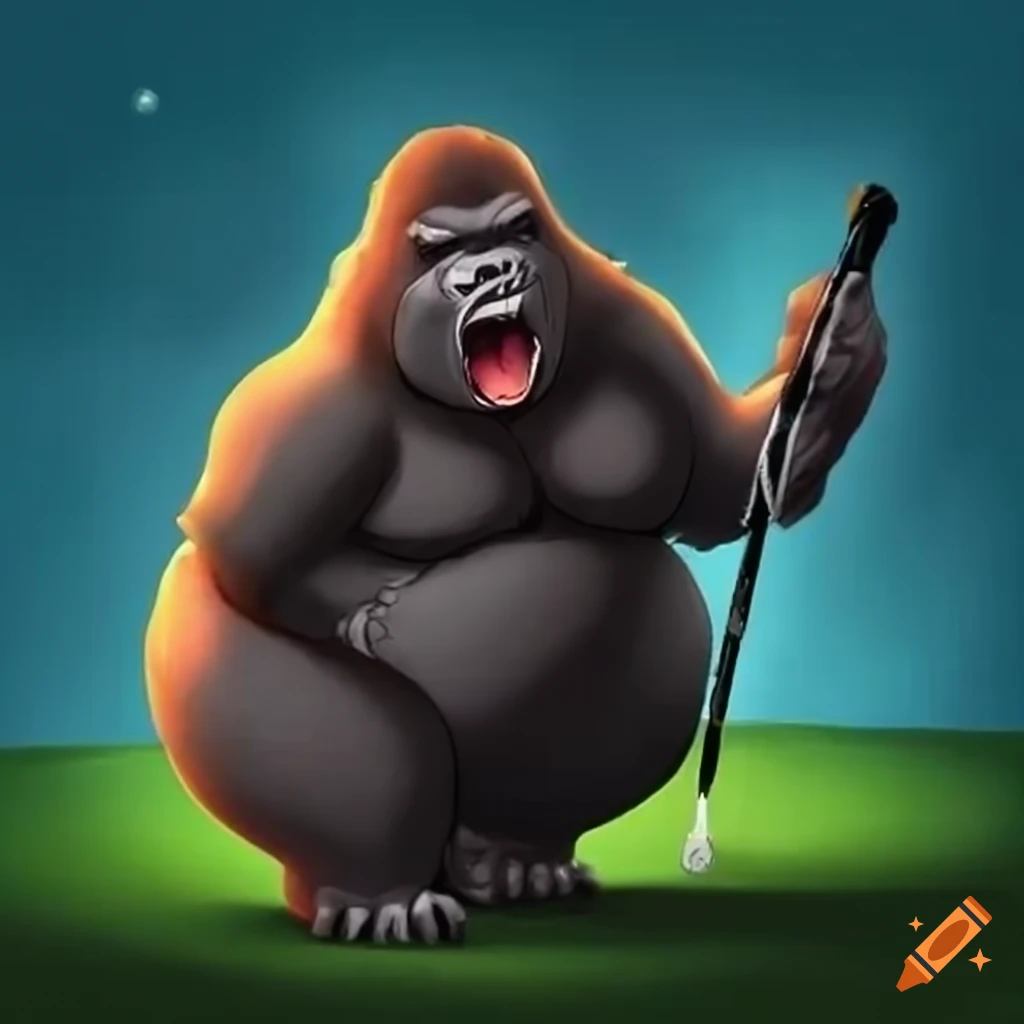Anthropomorphic gorilla playing golf on Craiyon