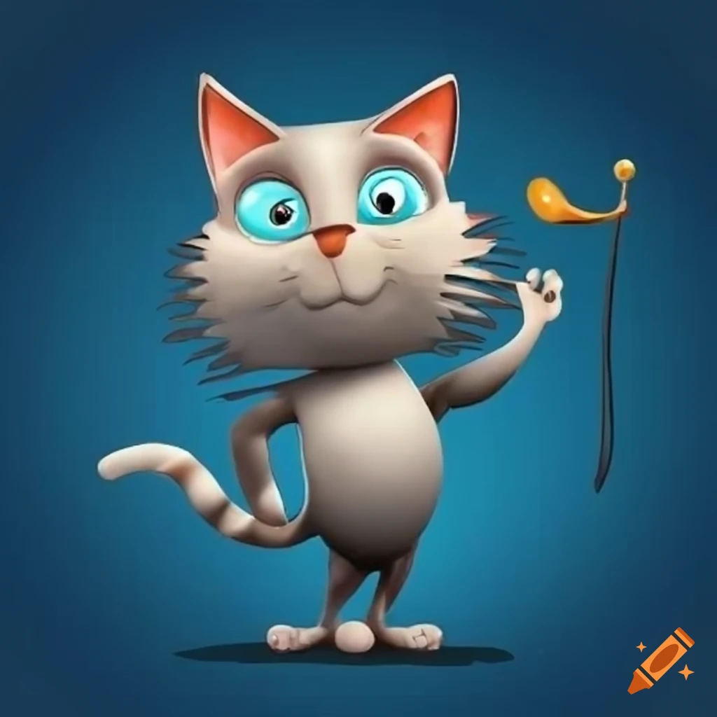 Funny 2d cartoon cat character on Craiyon