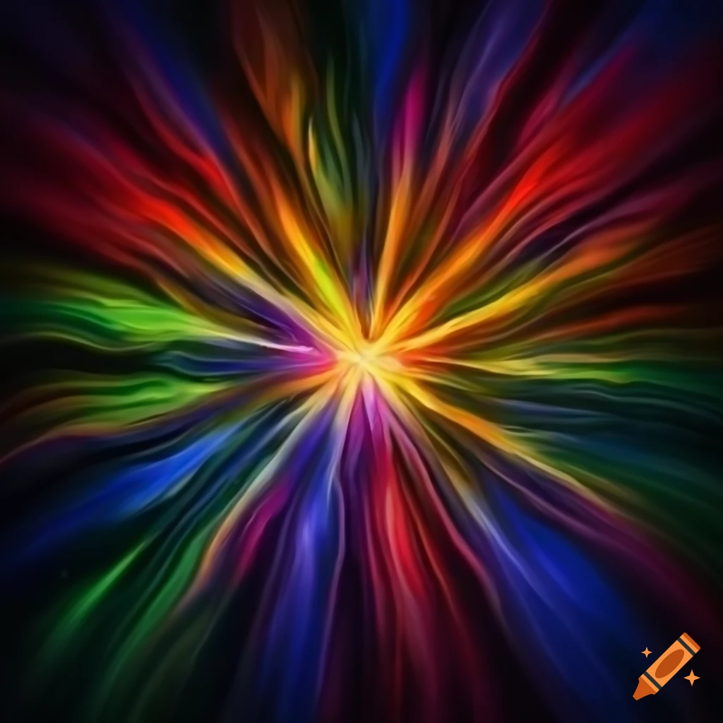 Colorful rgb beams with a heraldic sun in a dark vignette on Craiyon