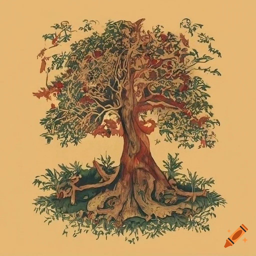 Medieval tapestry drawing of a tree on Craiyon