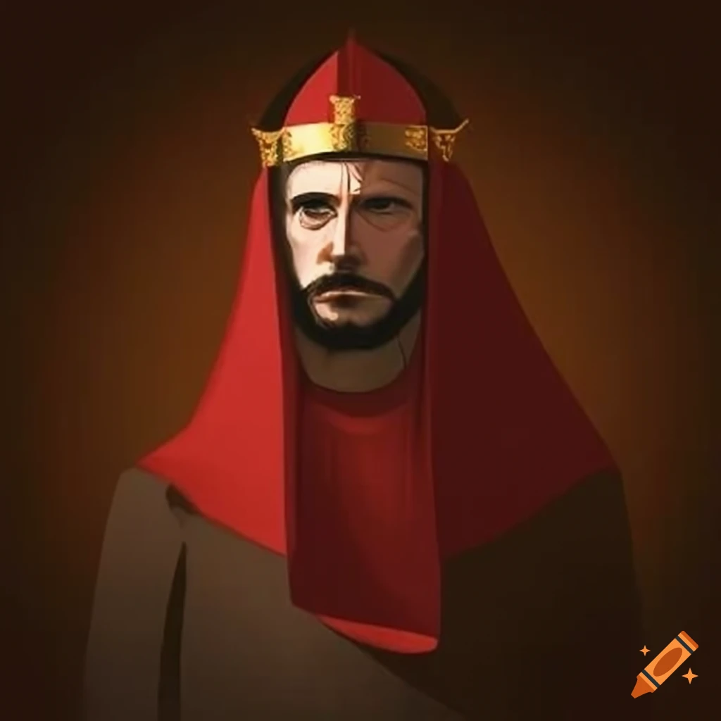 Medieval king in brownish red clothing on Craiyon