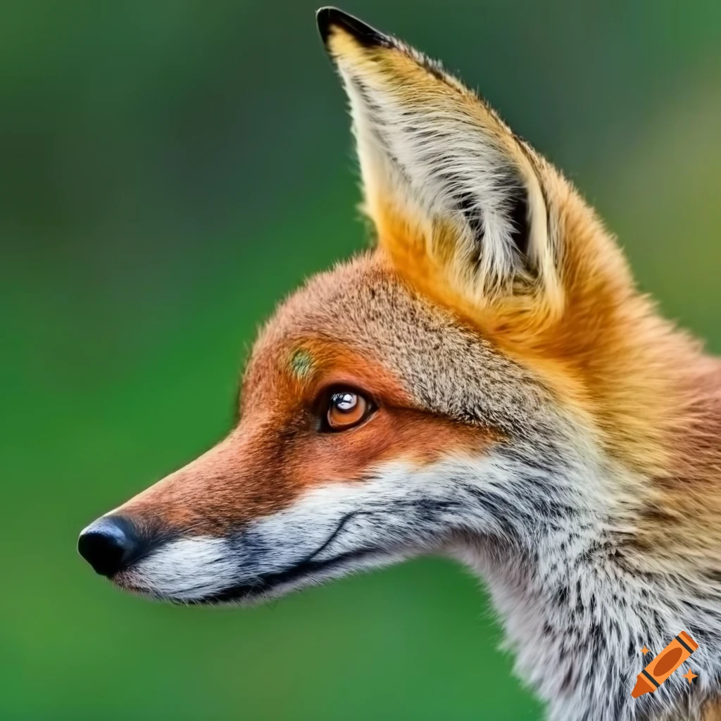Side profile of a fox with a green background on Craiyon