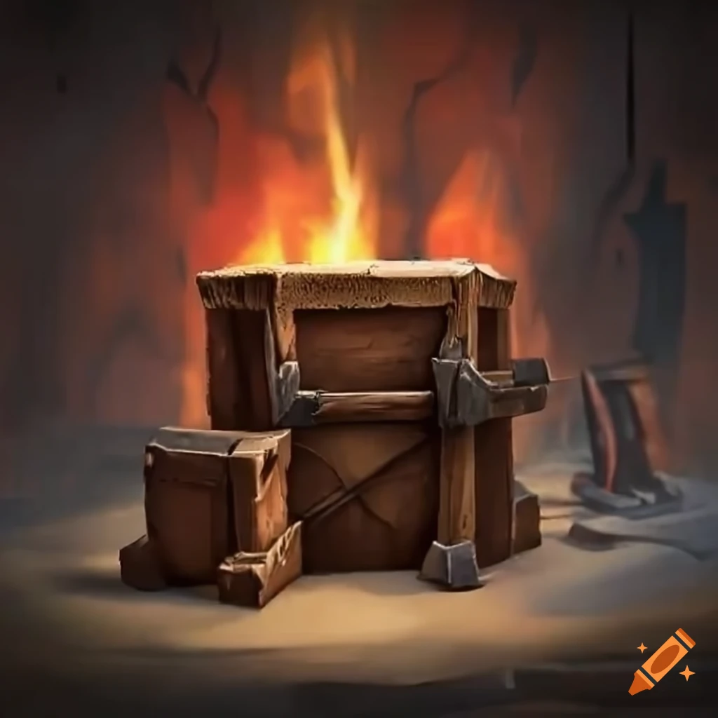Blacksmith crafting cardboard boxes in an epic role game style on Craiyon