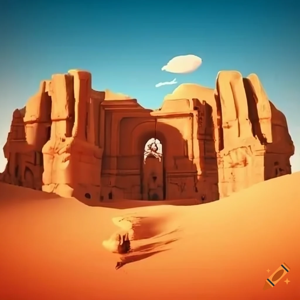 Exploring ancient ruins in the desert on Craiyon