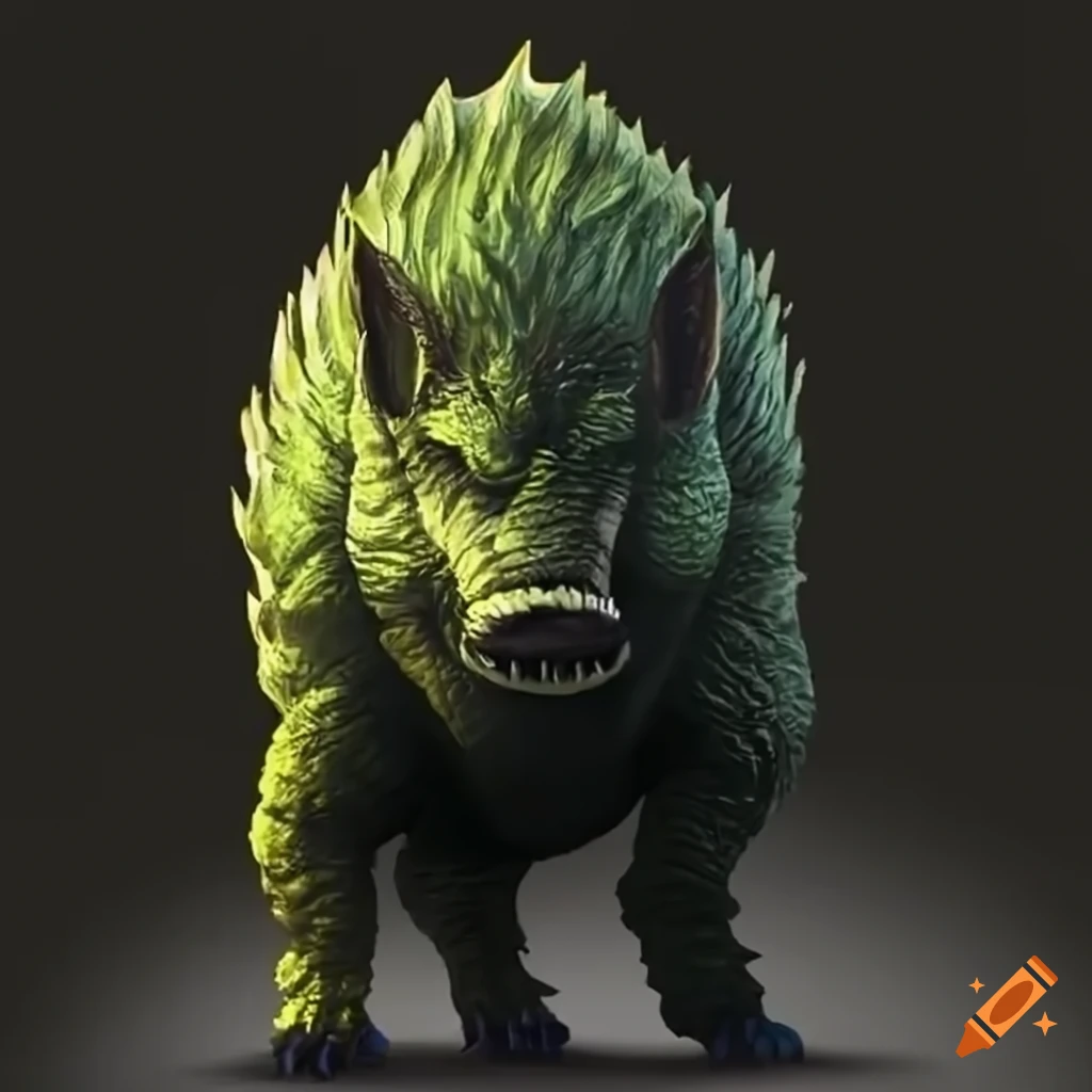 Green boar in godzilla style on Craiyon