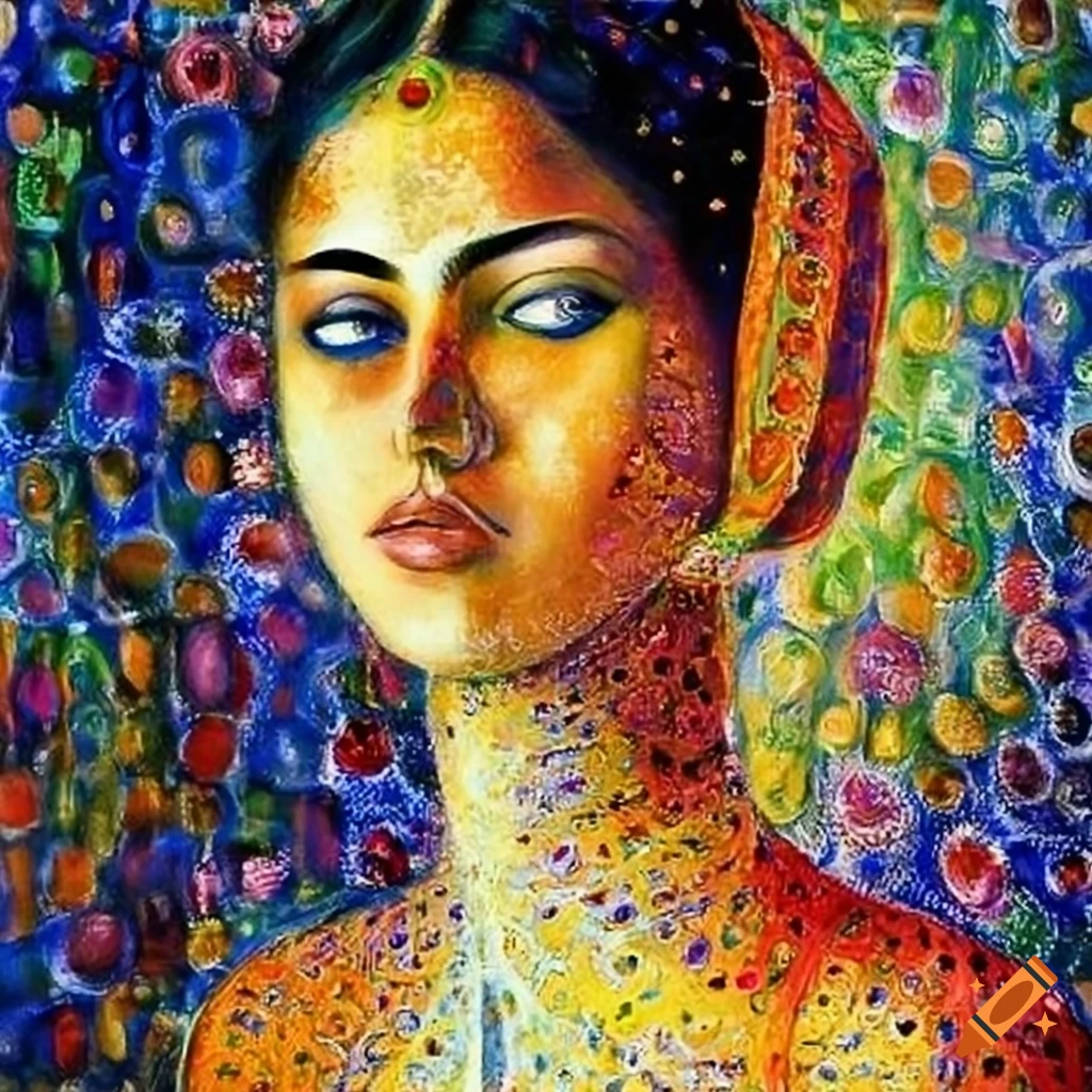 Indian woman with a style inspired by seurat on Craiyon