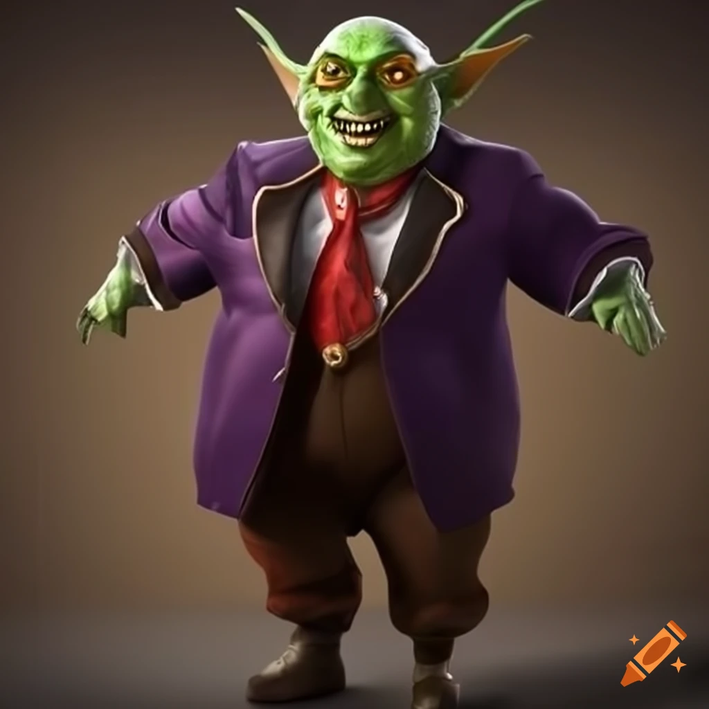 Dignified goblin mayor in a fancy suit standing full body on Craiyon