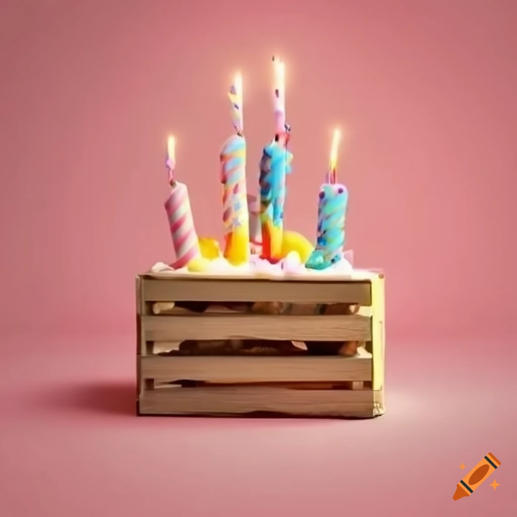 Birthday cake themed wooden crate on Craiyon