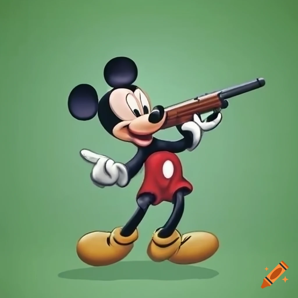 Mickey mouse aiming with a rifle on Craiyon