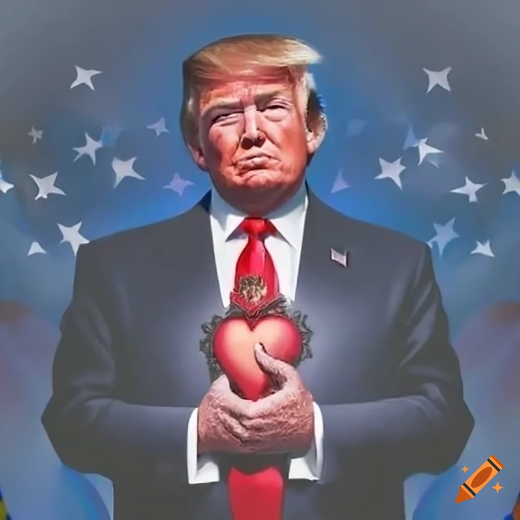 Former us president donald trump holding jesus' sacred heart in front ...
