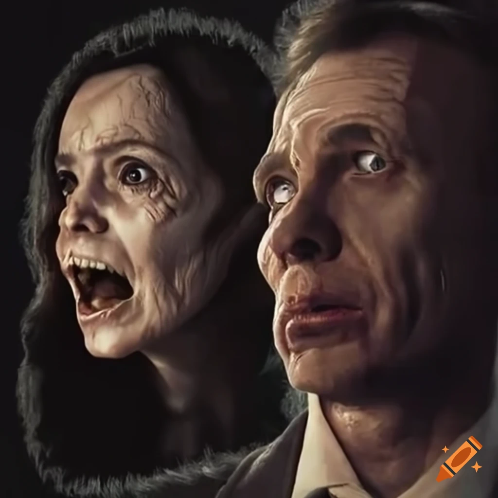 Horror movie poster for a killer brain spawning fake people on Craiyon