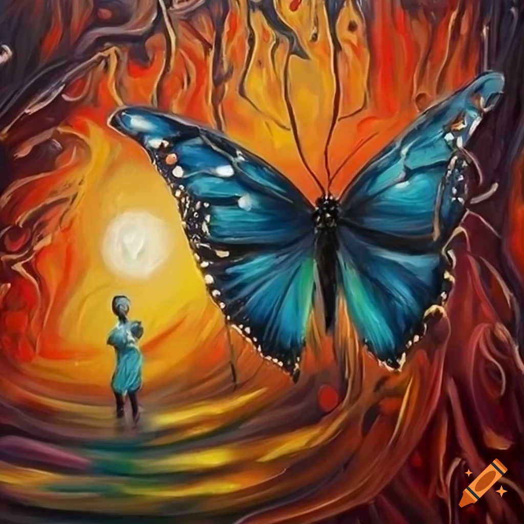 Oil painting representing the soul with a butterfly on Craiyon