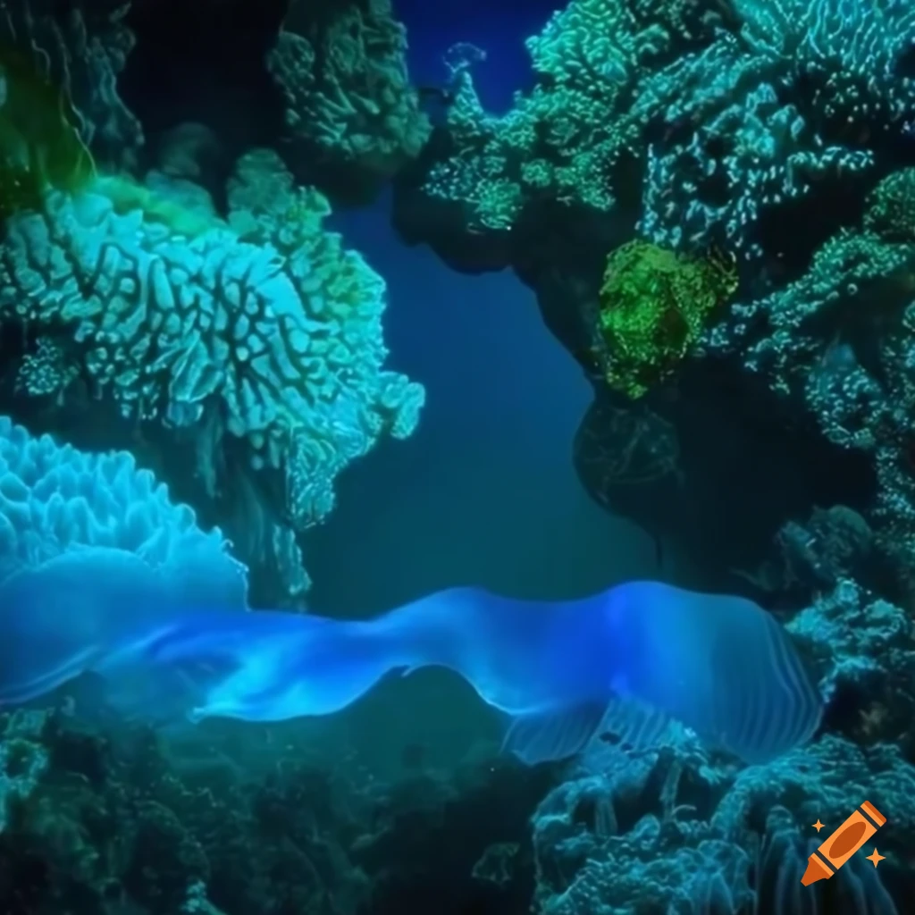 Underwater tapestry of vibrant fish, coral, and mythical creatures with ...