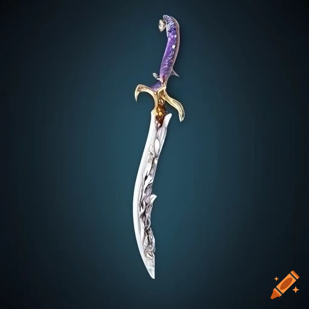 Crystal scimitar with raven motif in high definition on Craiyon