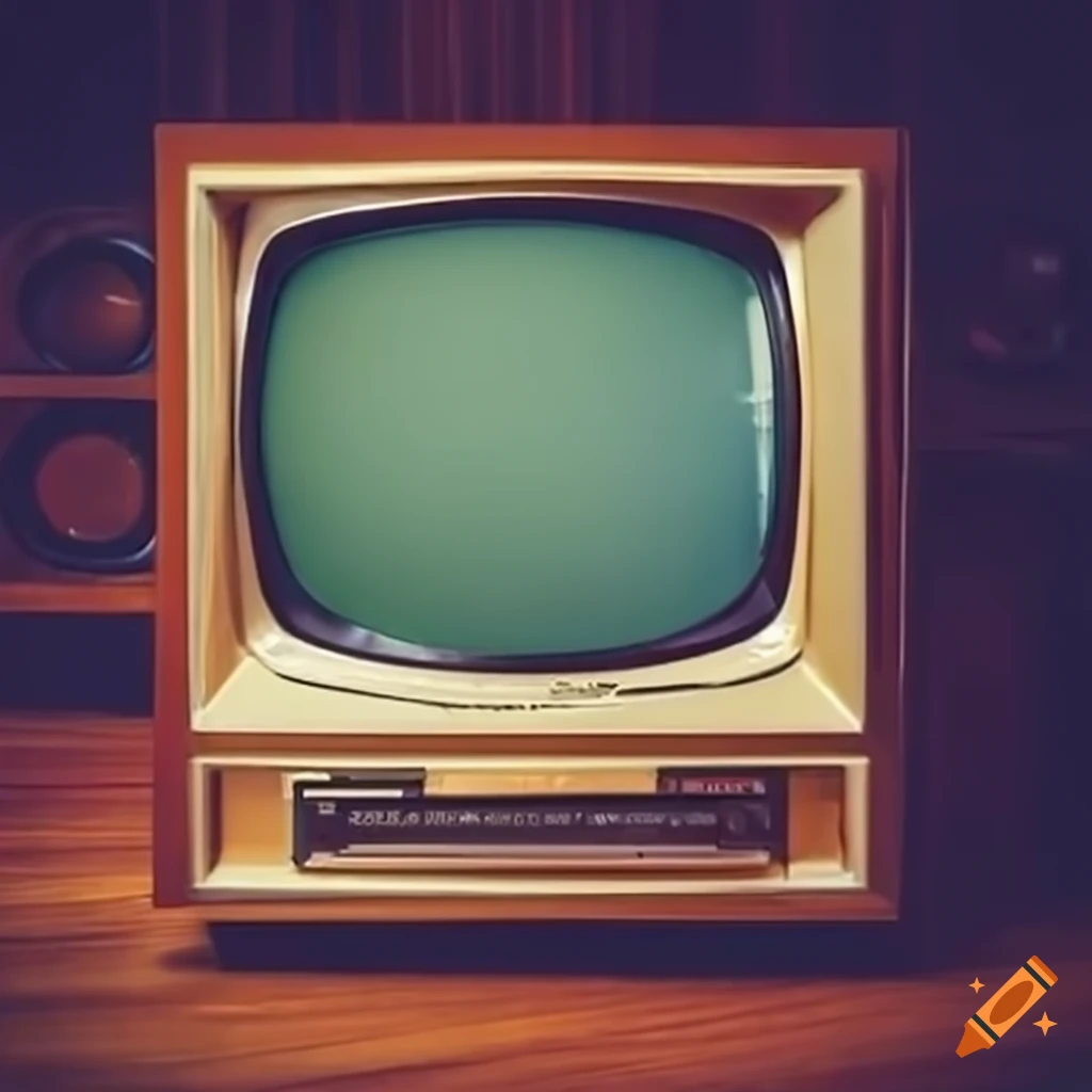 Front view of old retro tv with dial and speakers in retro futurist ...