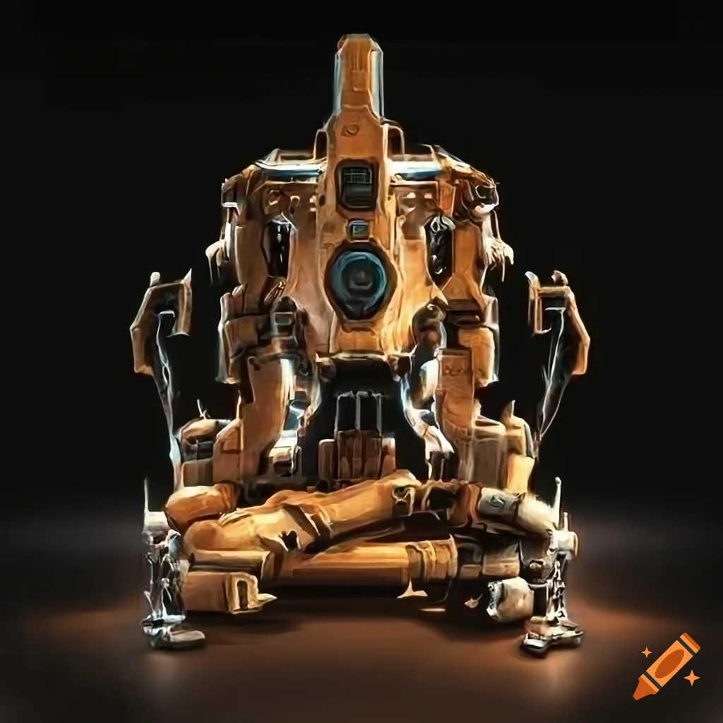 Advanced Research Design Mech artwork with spectacular maple lighting on black background on Craiyon