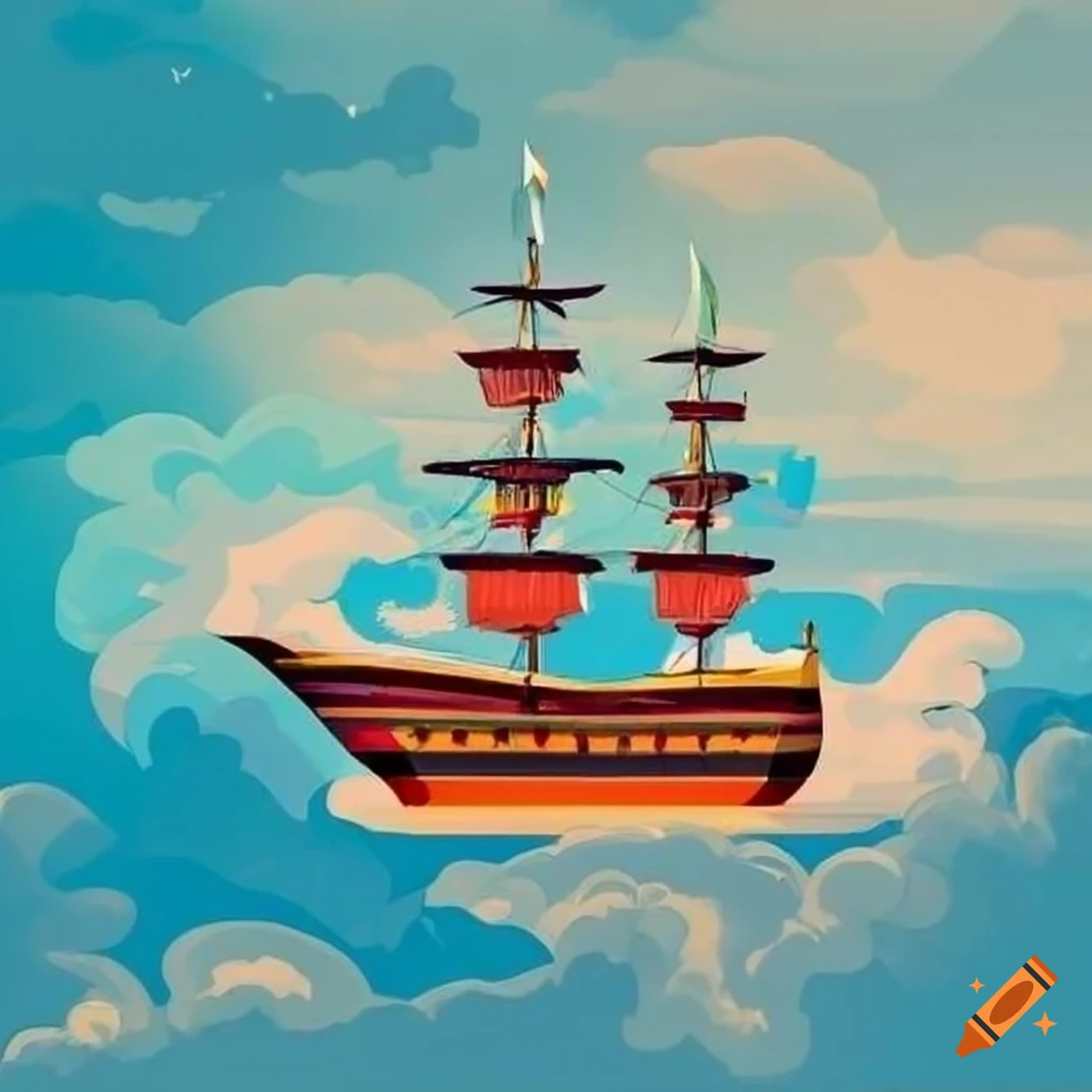 Colorful ship with indian culture sails sailing through the sky on Craiyon