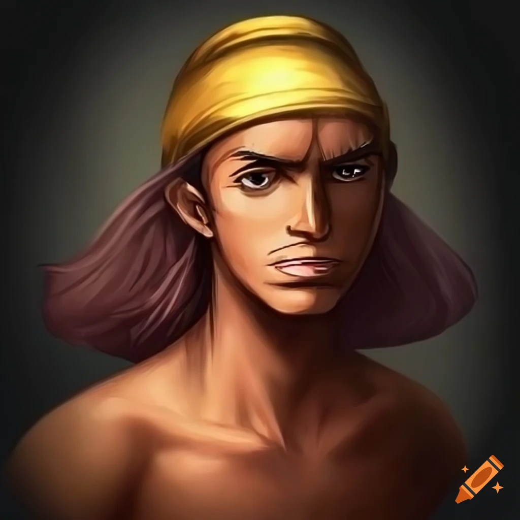 Male character portrait with a big nose and egyptian hair style in one ...