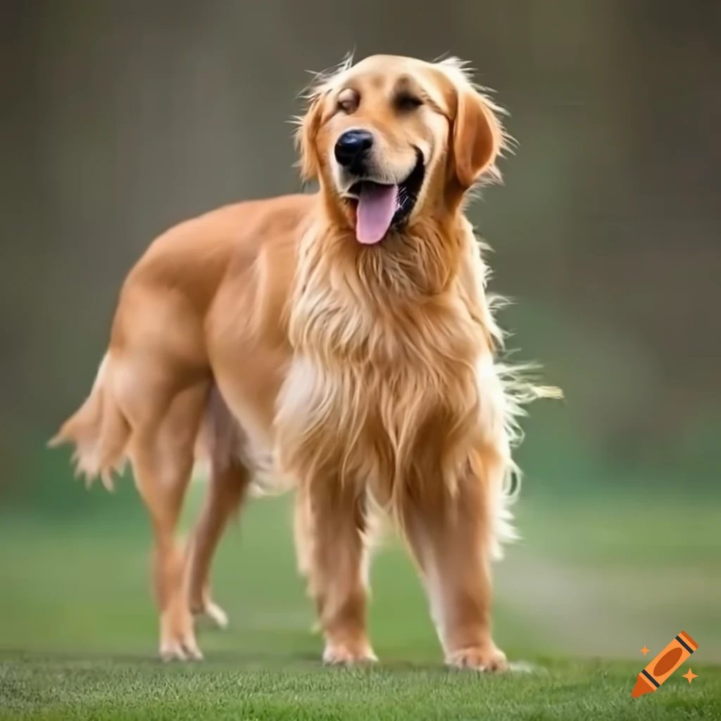 Ruby, female Golden Retriever with a wagging tail on Craiyon