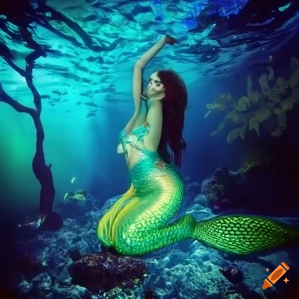 Two mermaid goddesses in an enchanting realm on Craiyon