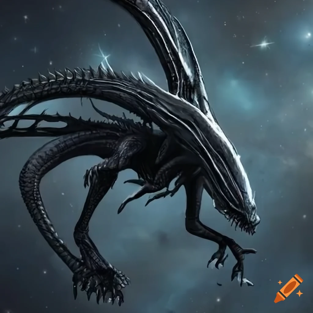Xenomorph dragon floating in space on Craiyon