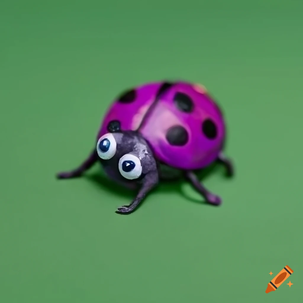 Kid's clay sculpture of a purple ladybug with googly eyes on Craiyon