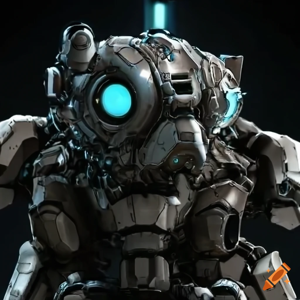 Hybrid mech with intricate layering on a black background on Craiyon