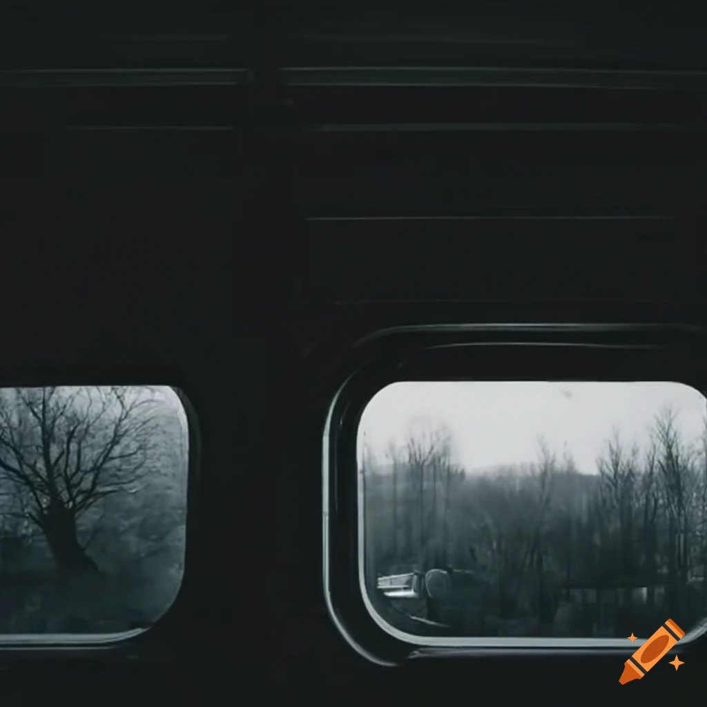 View from a train window with dark clouds forming on Craiyon