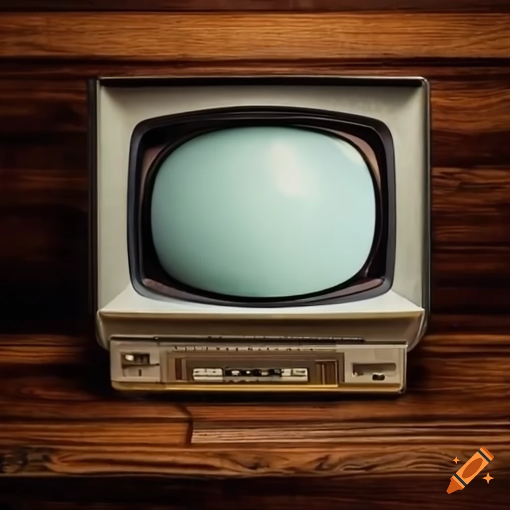 Old retro tv with dial and speakers from the front view on Craiyon