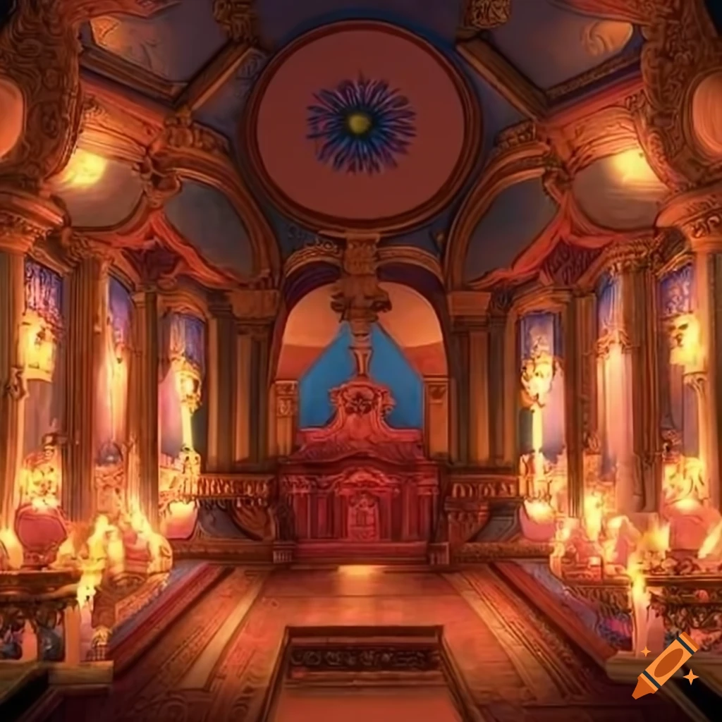 Square, pompous room in a magical council temple on Craiyon