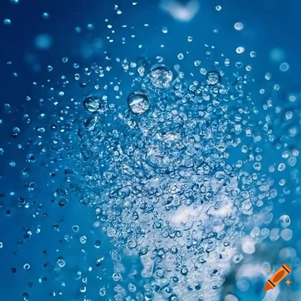 Close up of sparkling water splash with dancing droplets in sunlight on ...