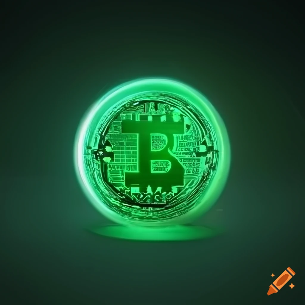 Shiny green cryptocurrency coin in an online circle on Craiyon