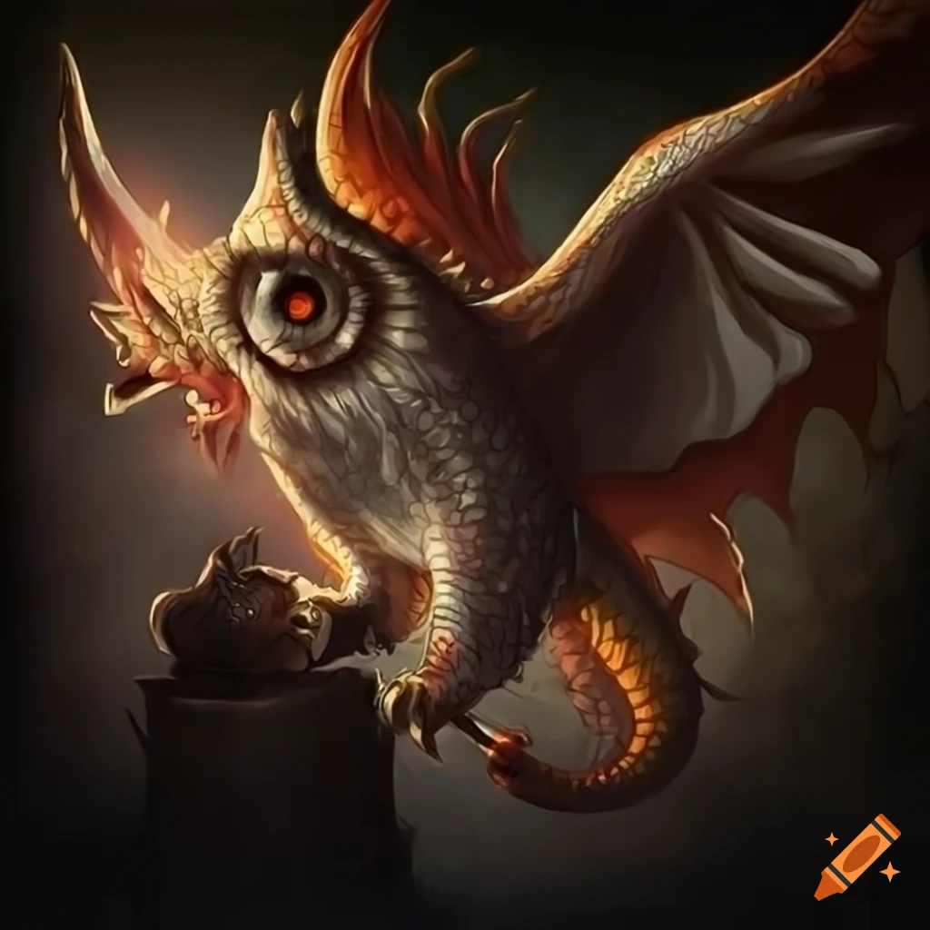 Owl and dragon enjoying a smoke break on Craiyon