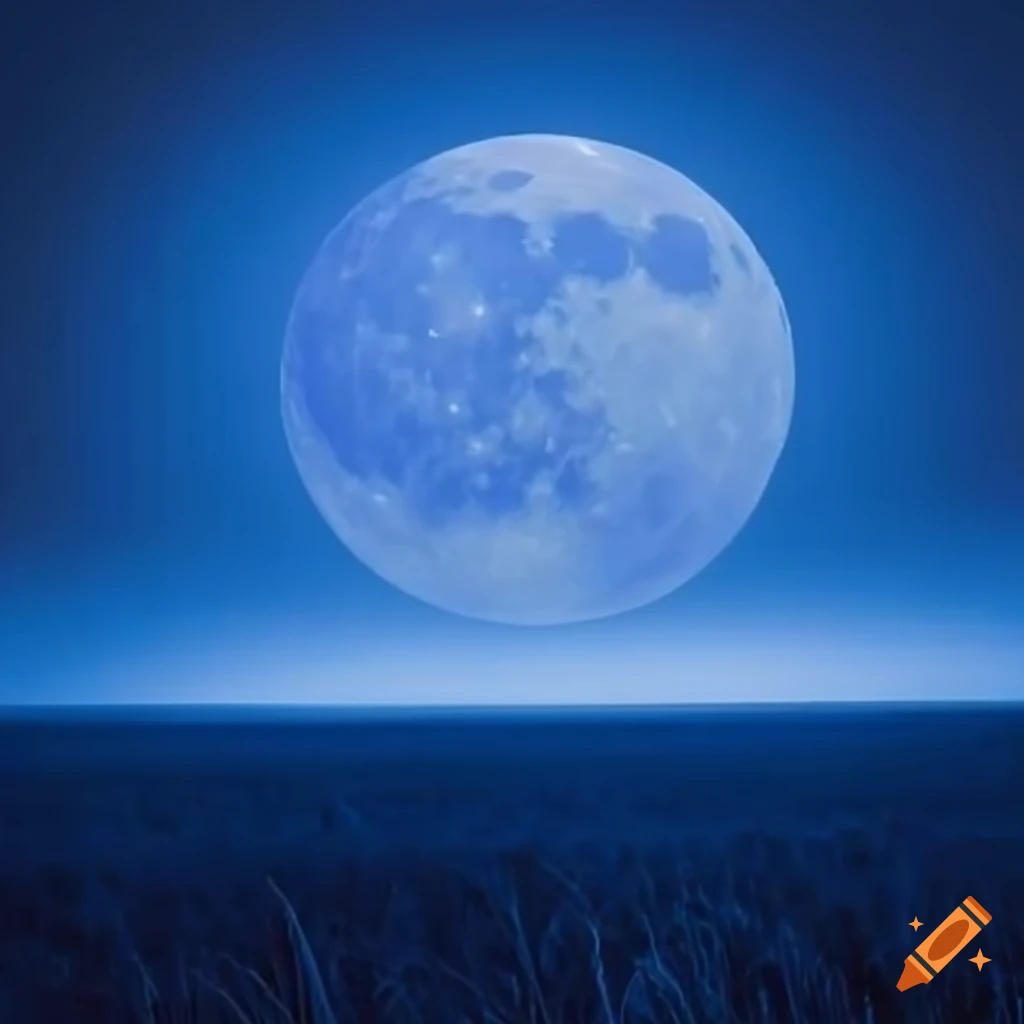 Beautiful blue field with a big dark blue moon in the sky on Craiyon