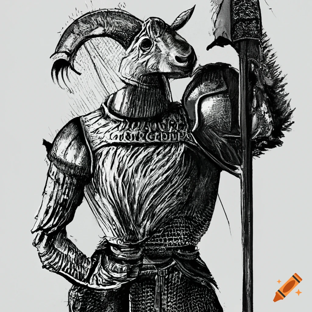 Anthropomorphic goat knight in armor on Craiyon