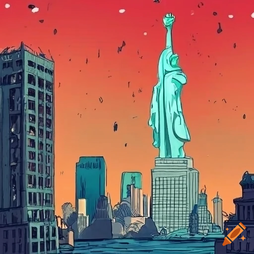 Cartoon depiction of new york city skyline on Craiyon
