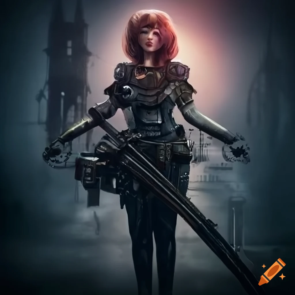 Clockwork lady in a sci-fi world on Craiyon