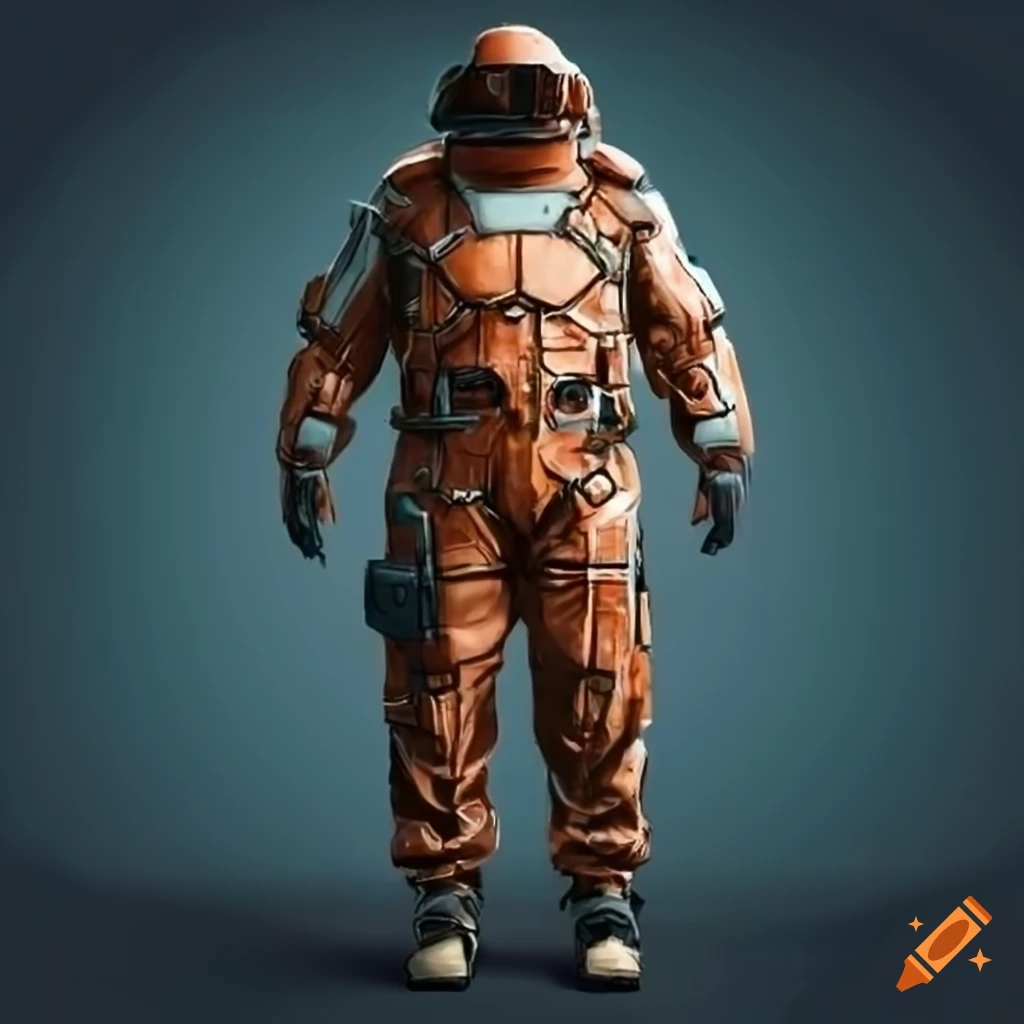 Muscular mechanic in retro-futuristic cargo suit on Craiyon