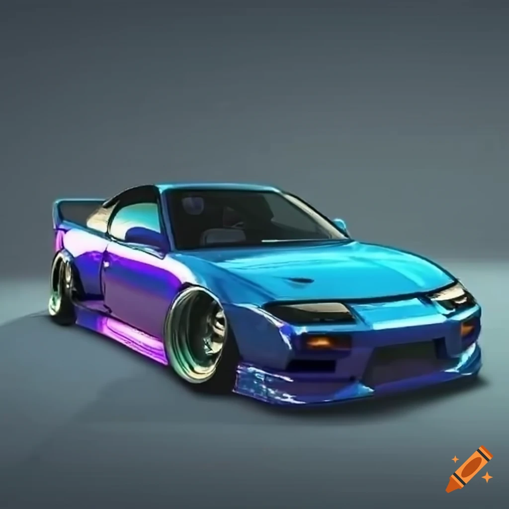 Metallic blue nissan 180sx with unique modifications in a video game ...