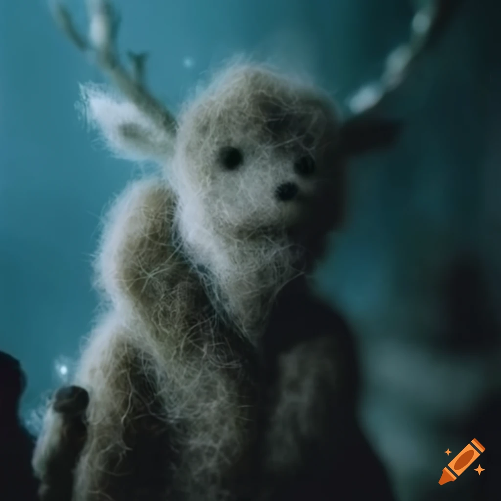 Winter creatures from a retro fantasy film with needle felt texture on ...