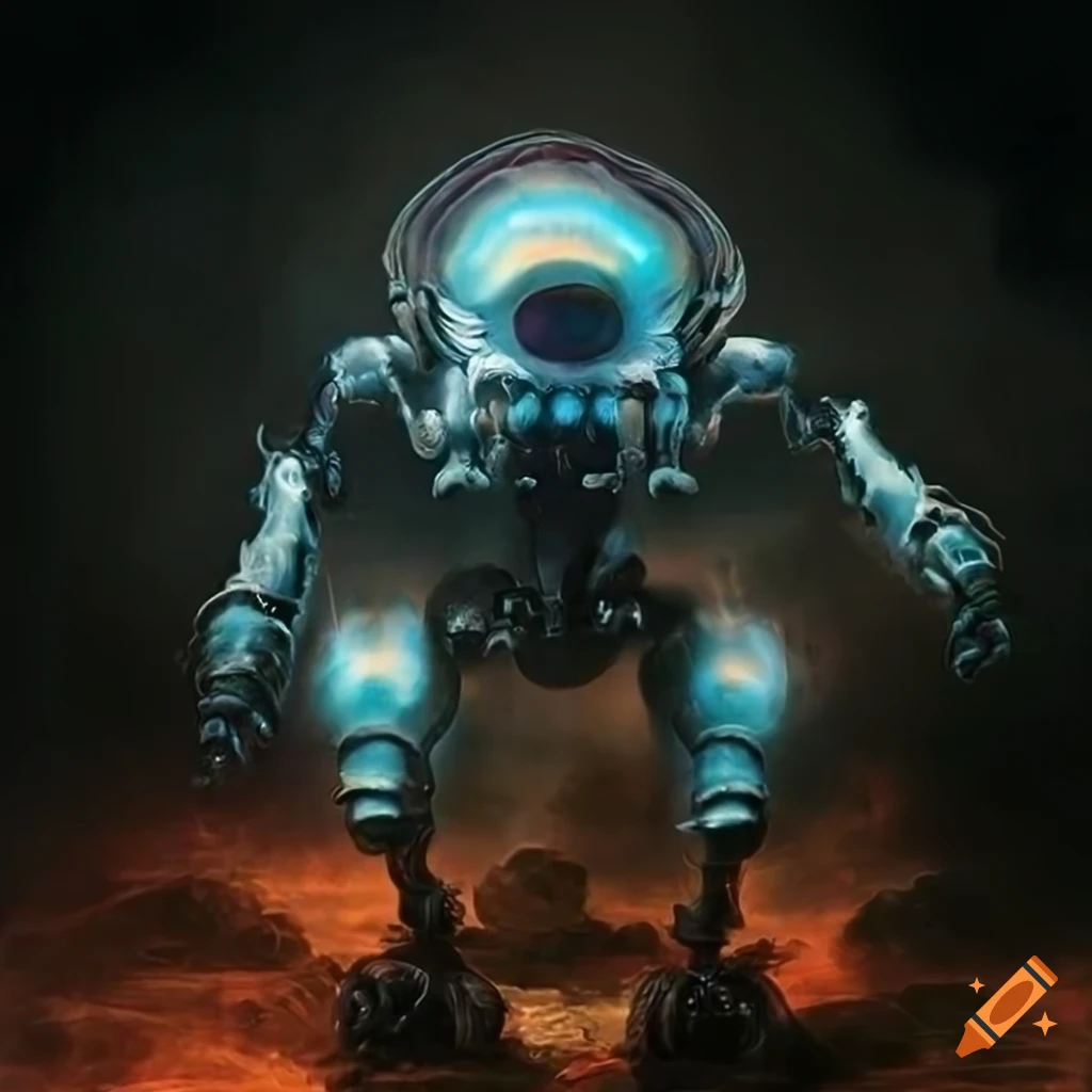 High definition mech with intricate layering on a black background on ...