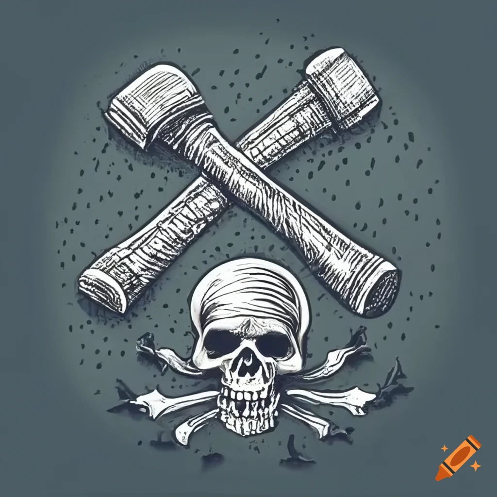 Crossed mallet hammers and skull pirate flag on Craiyon