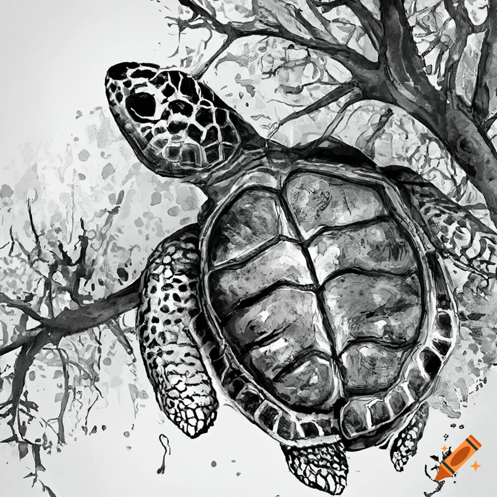 Turtle with a tree growing out of its shell on Craiyon