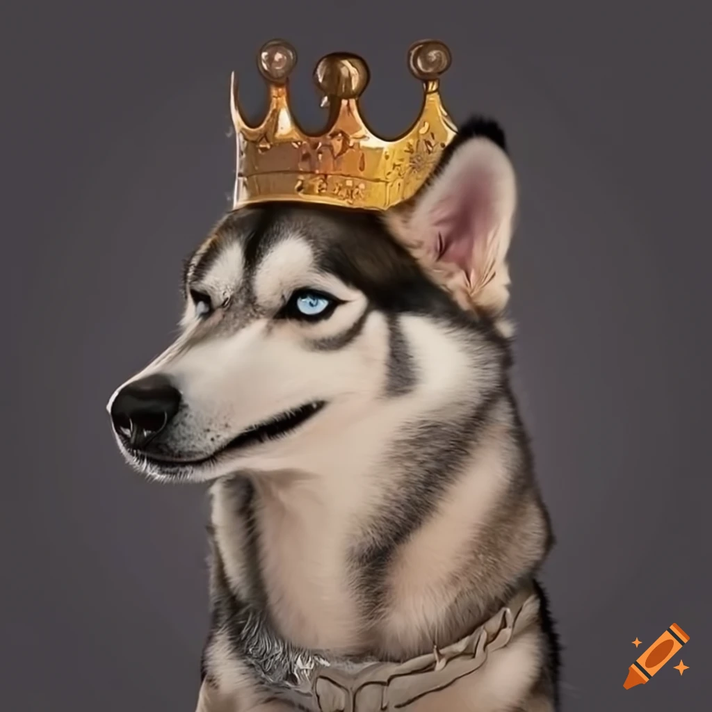 Husky wearing a crown and king cap on Craiyon