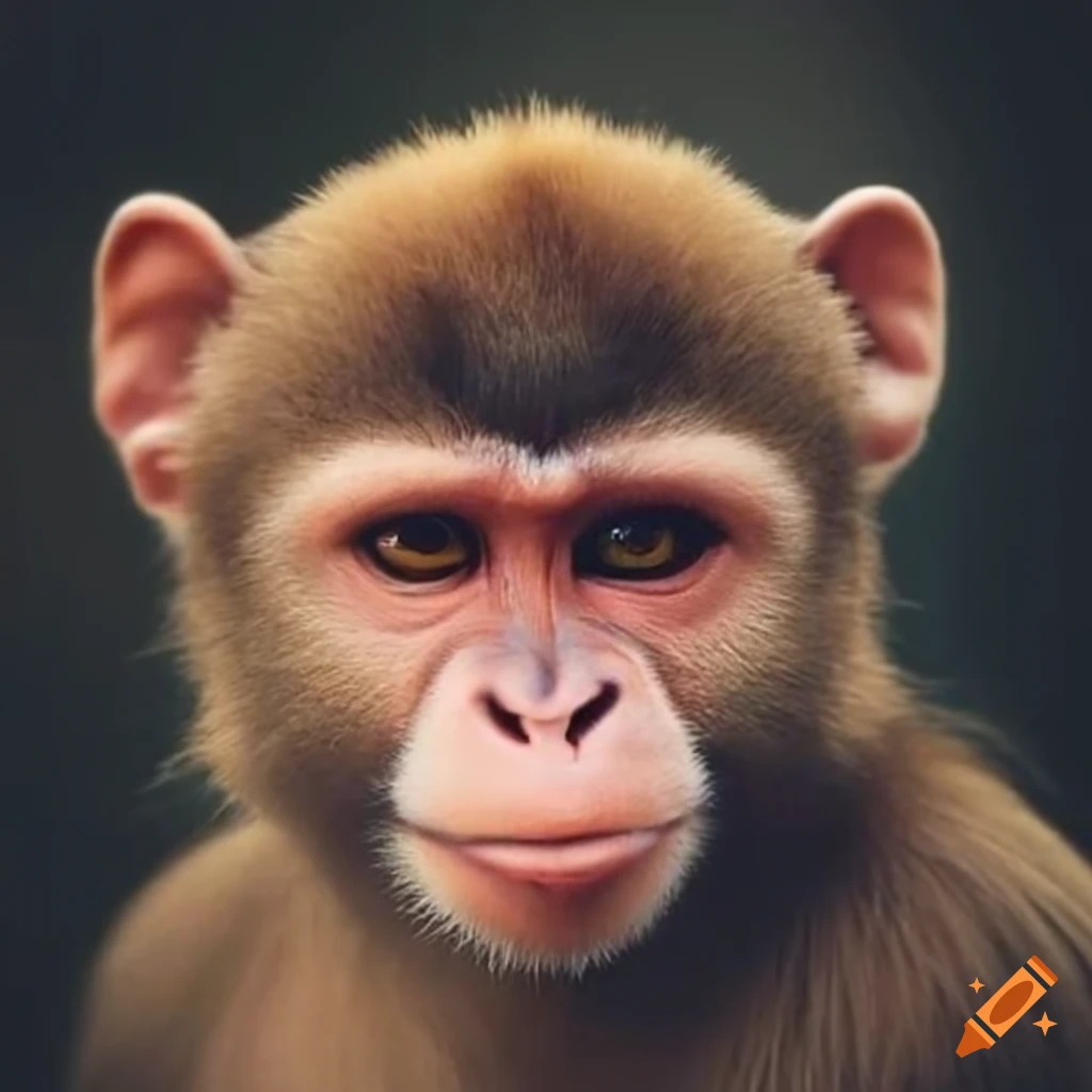 Handsome monkey with shy smile wearing a 'Montair' logo cap on Craiyon