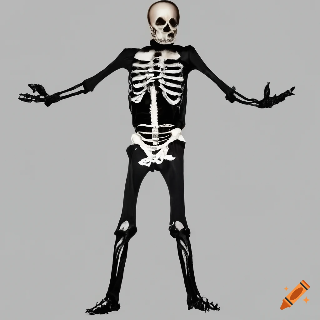 Person dressed as a skeleton for halloween on Craiyon