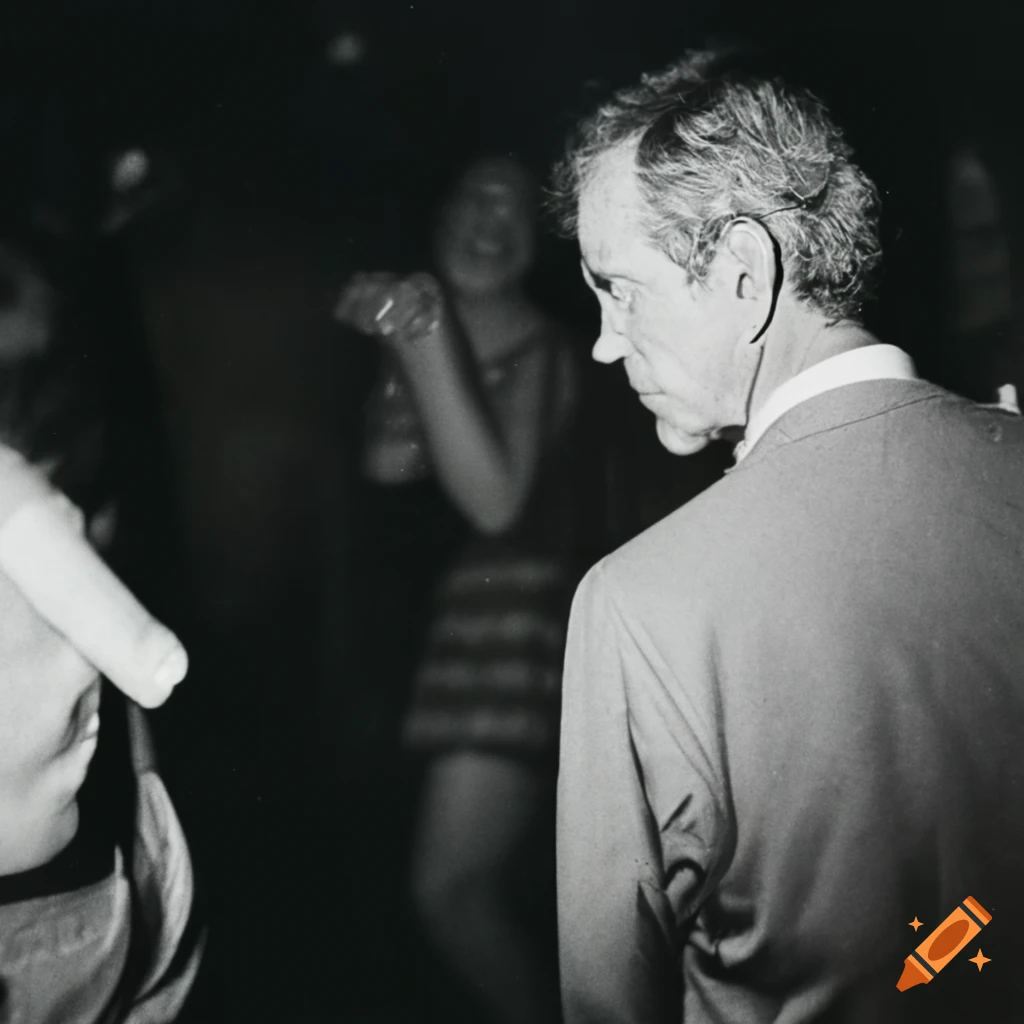 Person at a basement rave captured in a film photograph with flash on ...